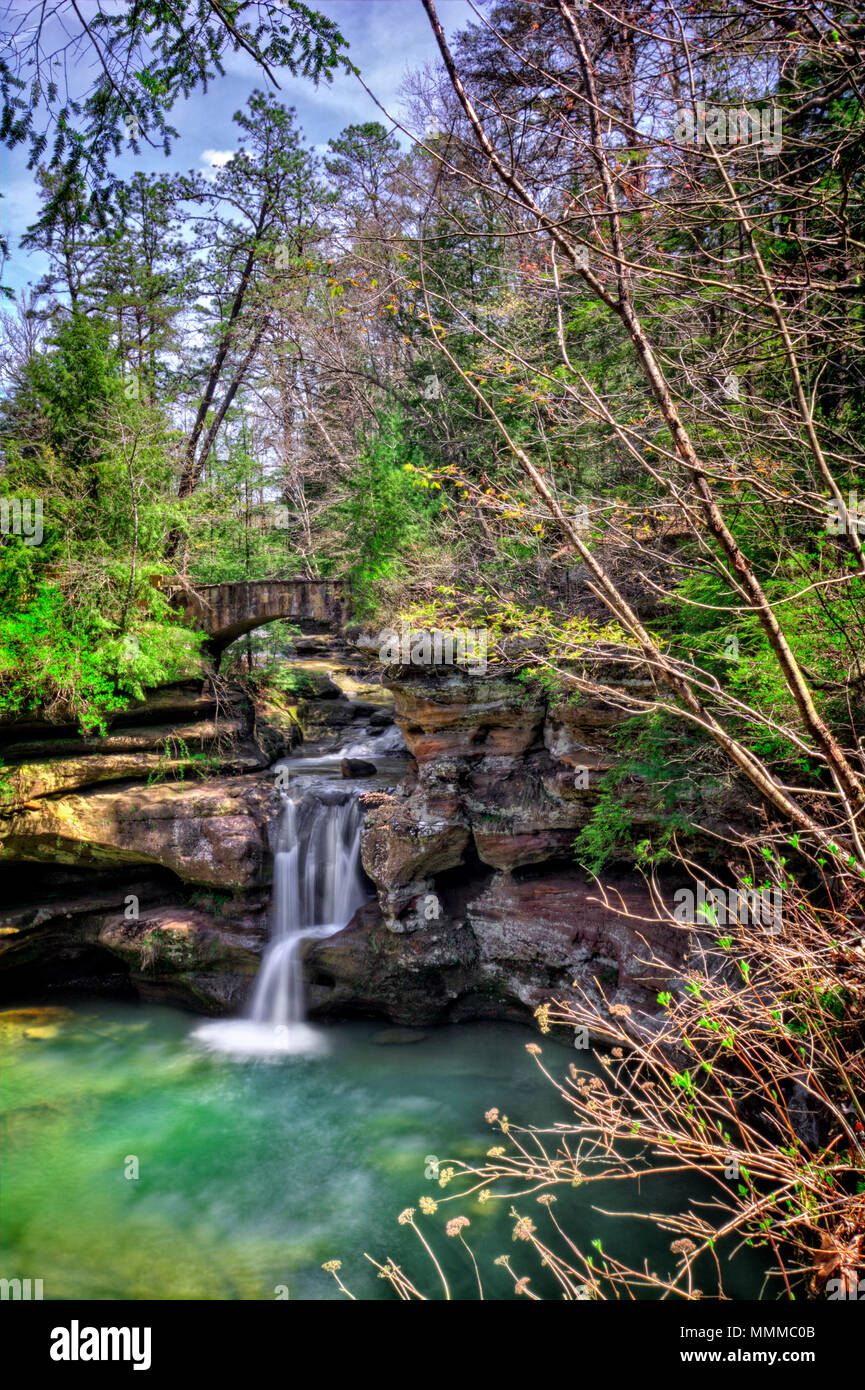 Upper Falls at Old Man's Cave in Hocking Hills Ohio. This is a very ...