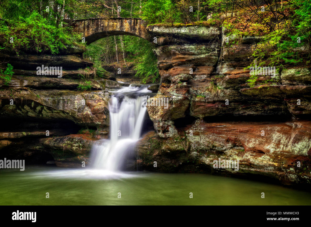 Upper Falls at Old Man's Cave in Hocking Hills Ohio. This is a very ...