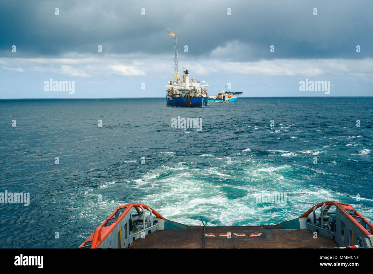 Anchor-handling Tug Supply AHTS vessel during dynamic positioning DP ...
