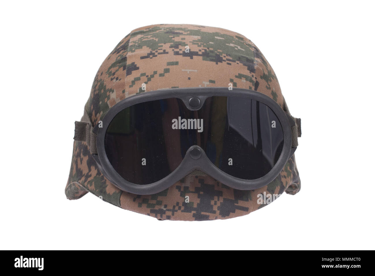 us marines kevlar helmet with camouflage cover and protective goggles ...