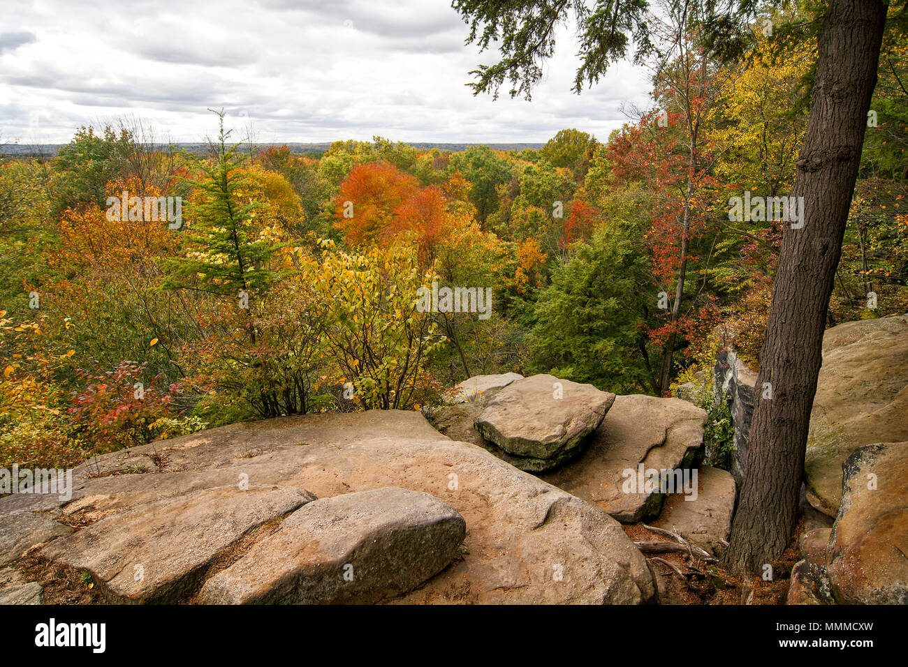 The autumn view from the ledges overlook Cuyahoga Valley National Park ...