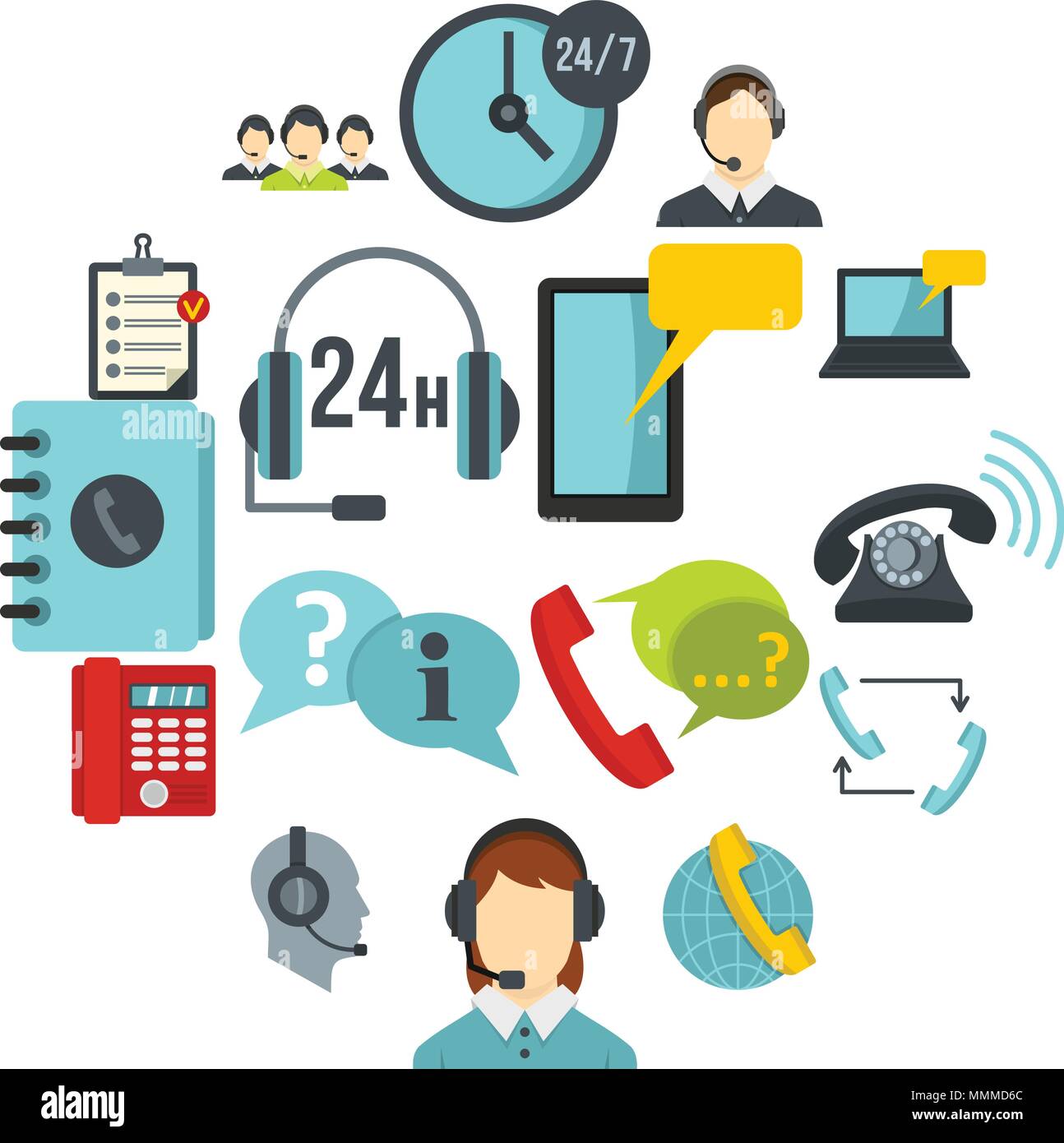 Call center symbols set flat icons Stock Vector Image & Art - Alamy