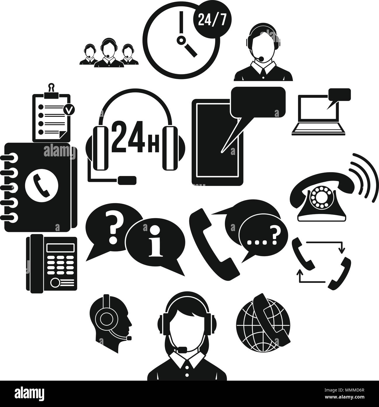 Call center symbols icons set, simple style Stock Vector Image & Art ...