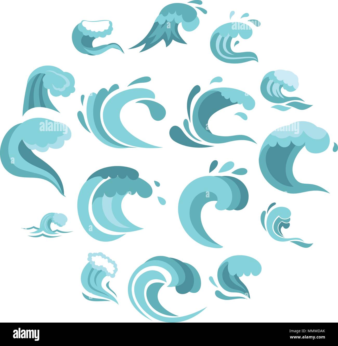 Sea waves set flat icons Stock Vector Image & Art - Alamy
