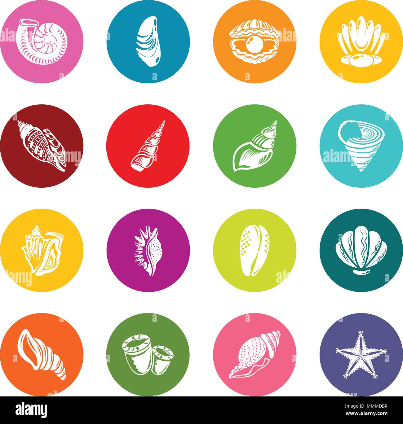 Tropical sea shell icons set colorful circles vector Stock Vector Image ...