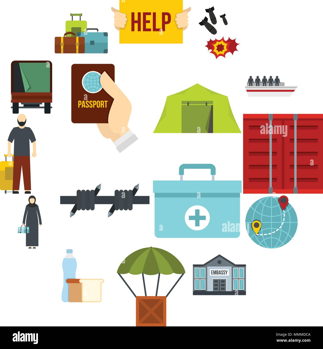 Refugees problem set flat icons Stock Vector Image & Art - Alamy