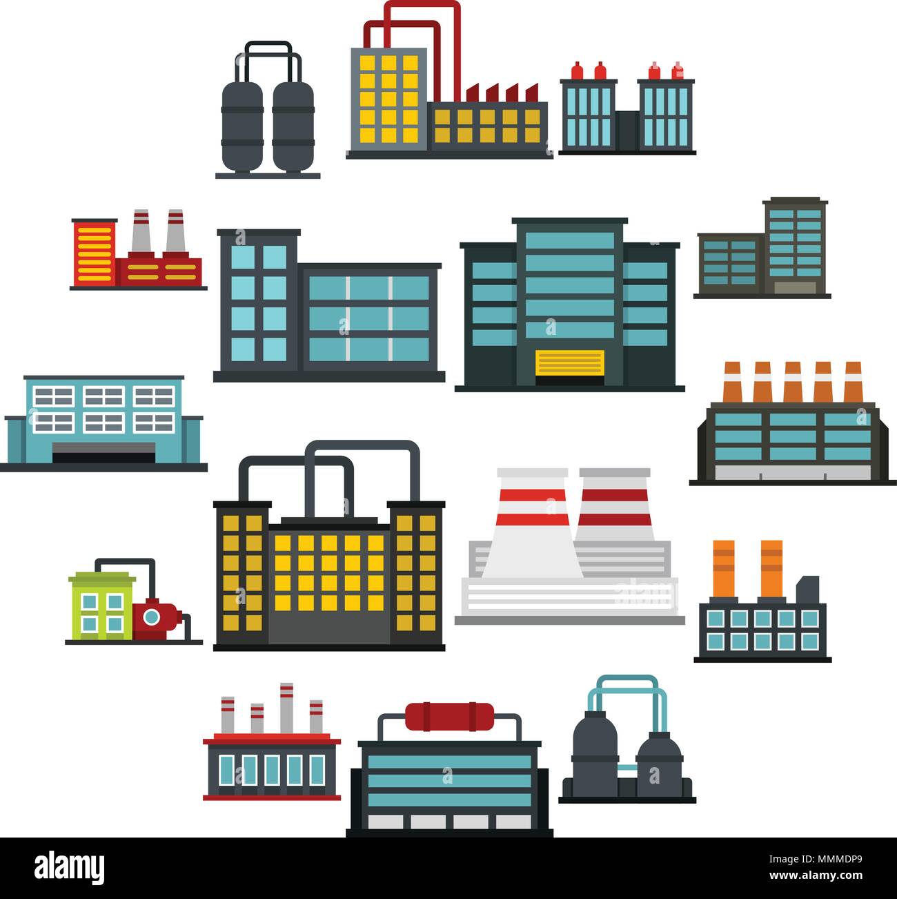Industrial building factory set flat icons Stock Vector Image & Art - Alamy