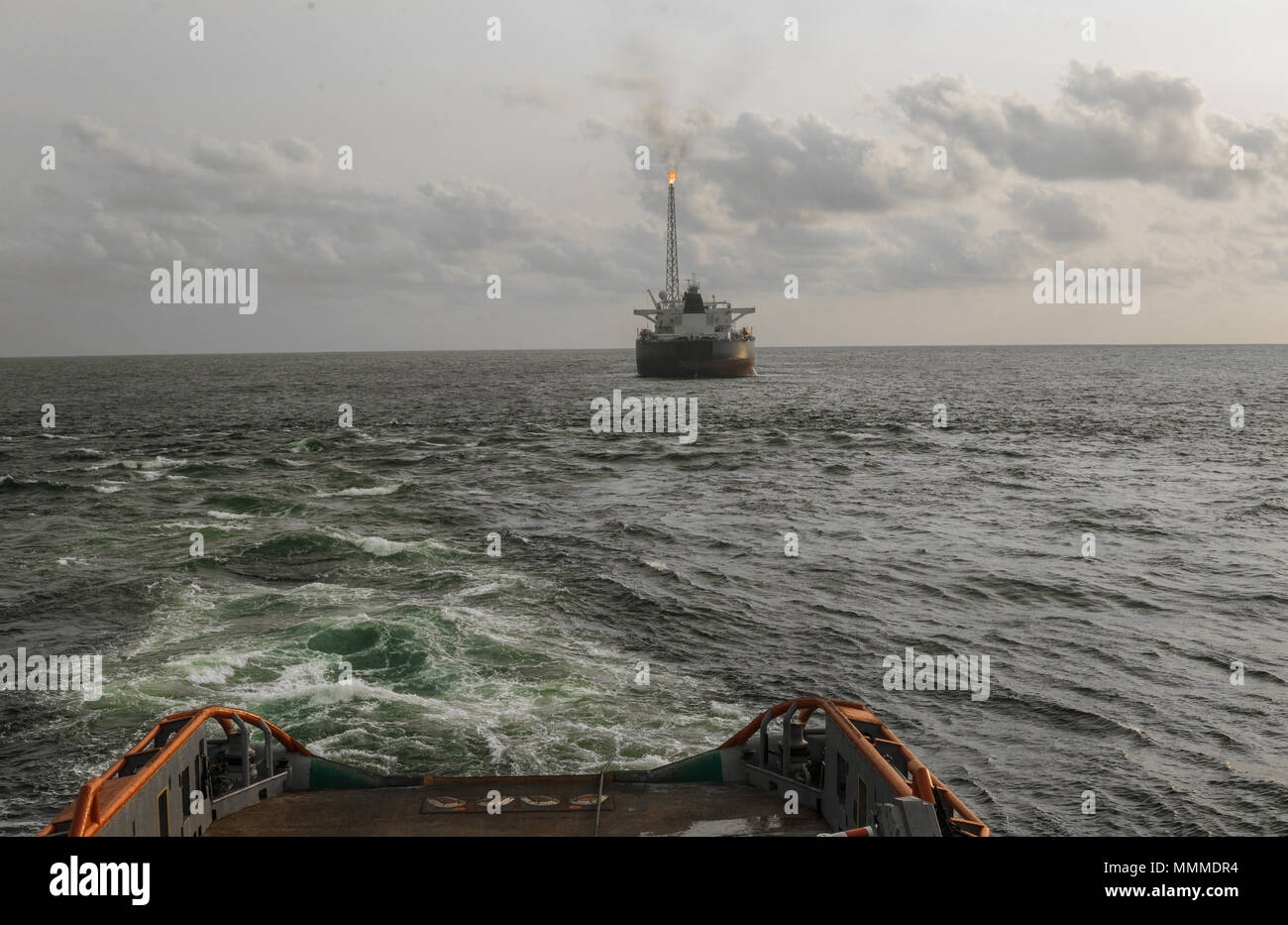 BW black and white view of Anchor-handling Tug Supply AHTS vessel ...