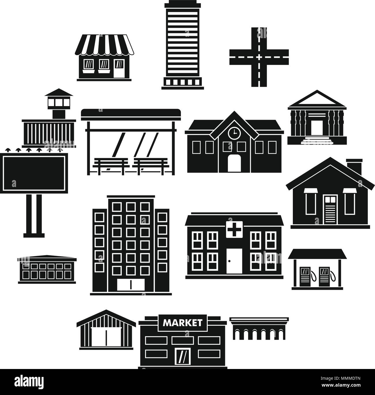 City infrastructure items icons set, simple style Stock Vector Image ...