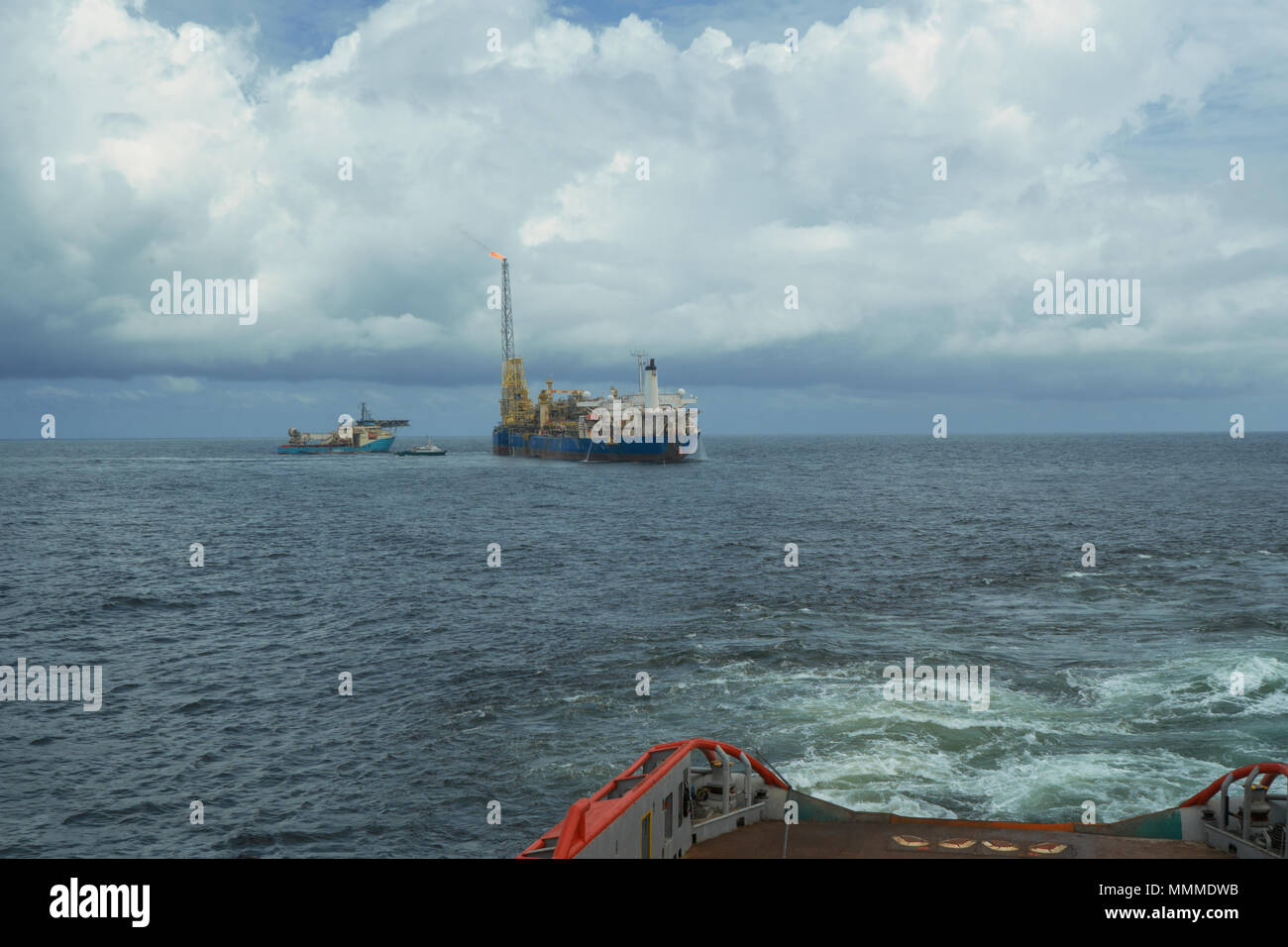 Anchor-handling Tug Supply AHTS vessel during dynamic positioning ...