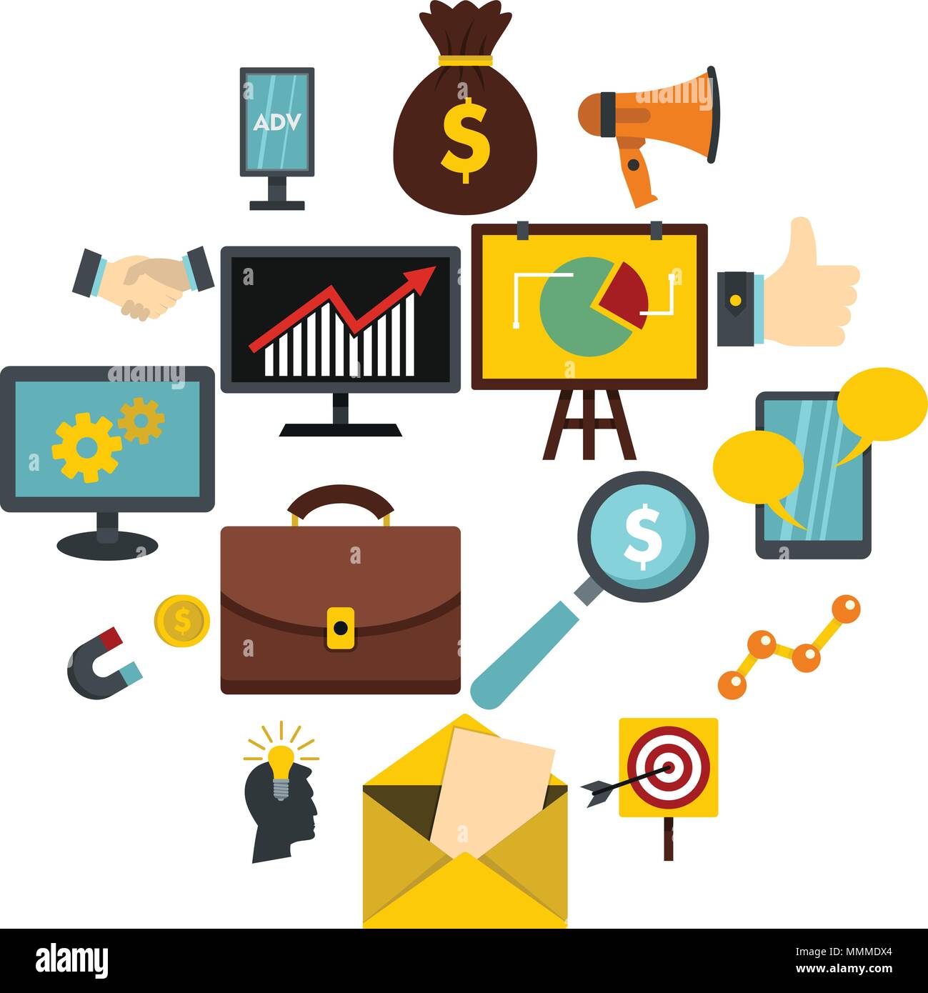 Marketing items set flat icons Stock Vector Image & Art - Alamy