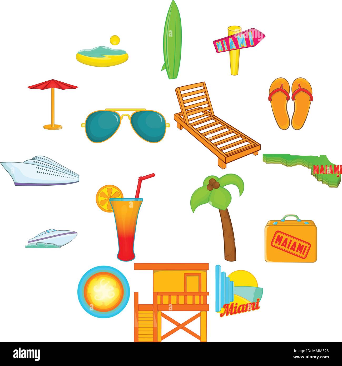 Miami icons set, cartoon style Stock Vector Image & Art - Alamy