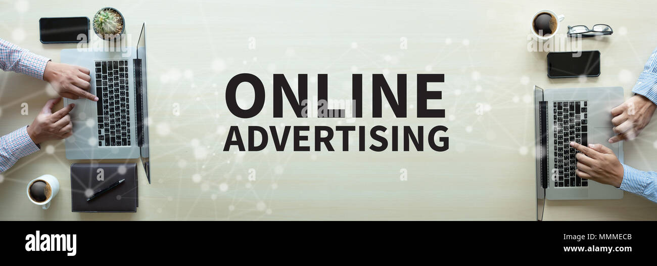 ONLINE ADVERTISING Business team work with financial reports banner ...