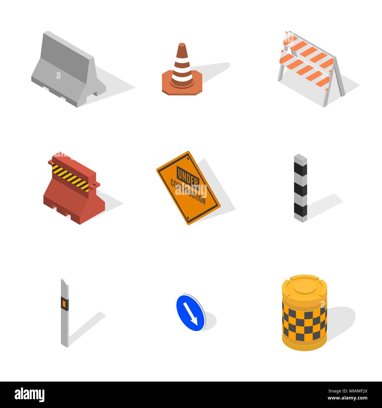 Set of different signs road repairs, isolated on white background. Under construction design ...