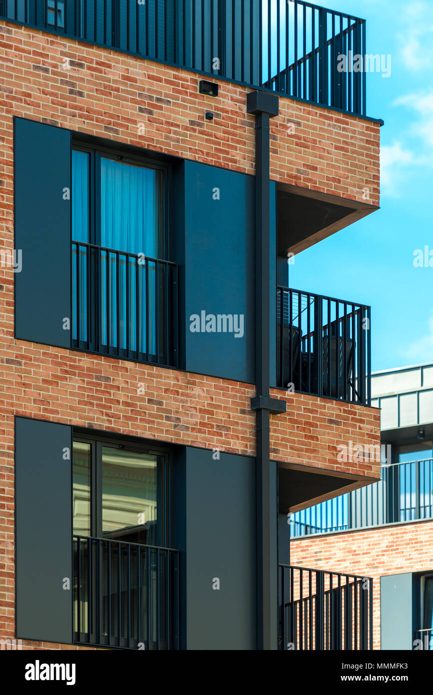 elements of a modern brick building - balconies and windows Stock Photo ...