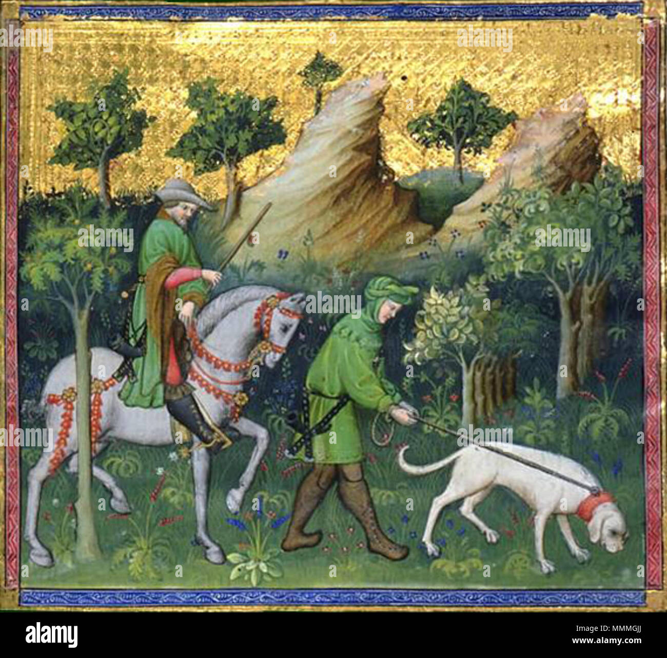 Deer hunting scene. Miniature from the Le Livre de chasse de Gaston ...