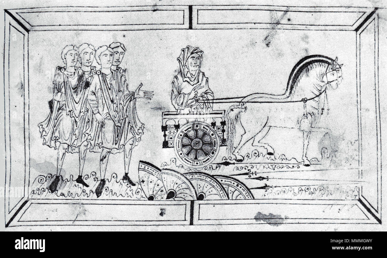 . English: 10th century Anglo-Saxon illustration of a two-horse chariot ...