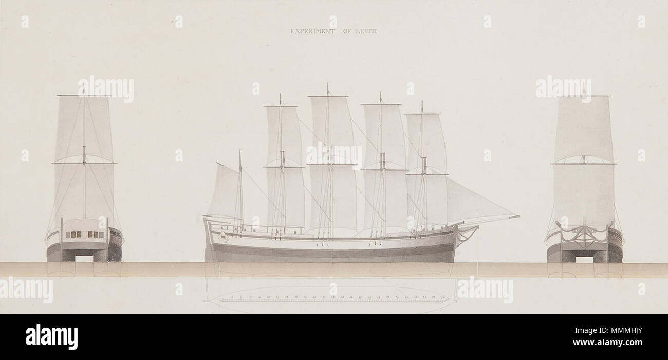 . English: Drawing of the vessel Experiment of Leith'. . circa 1800 ...