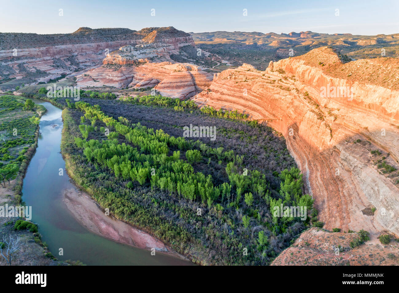 Aerial view of Dolores River in Utah above confluence with Colorado ...