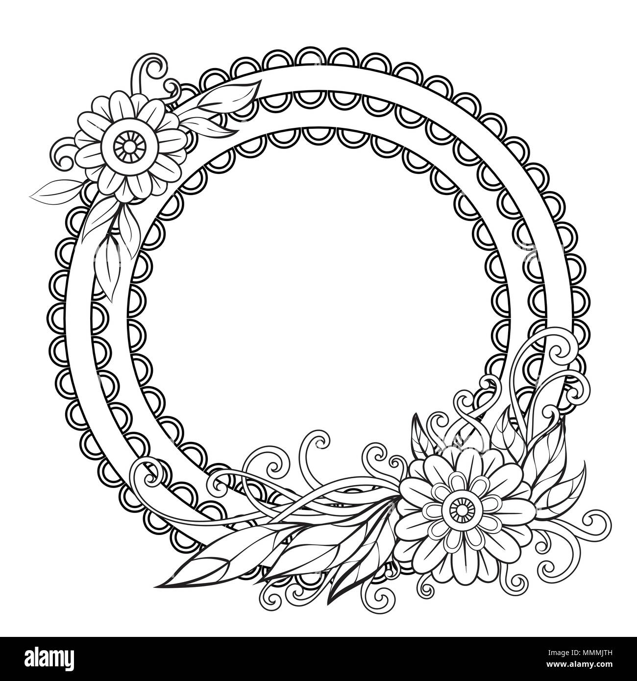 Outline flowers circle frame Cut Out Stock Images & Pictures - Alamy