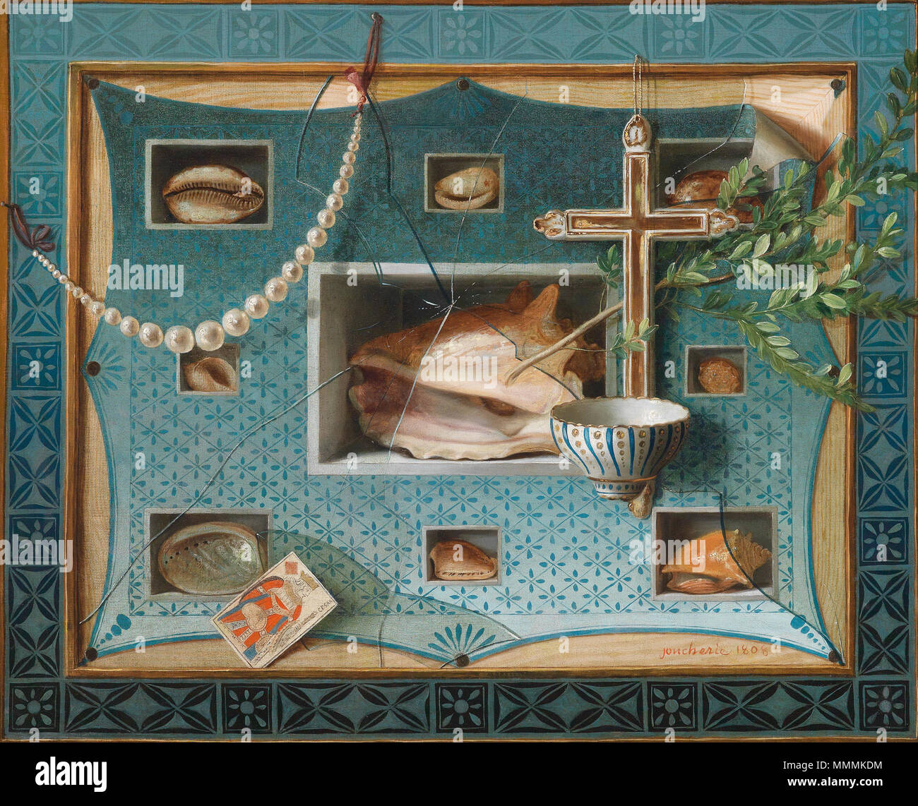 Deutsch: Trompe-L’oeil-Stillleben mit Kunstkammerobjekten . 1808 ...