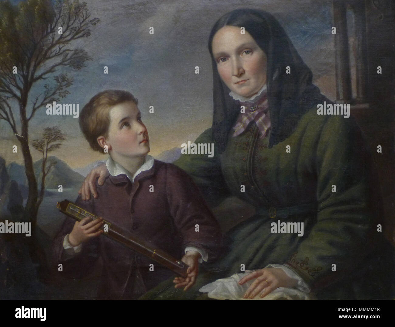 . English: Young Alexander holding a barometer together with his ...