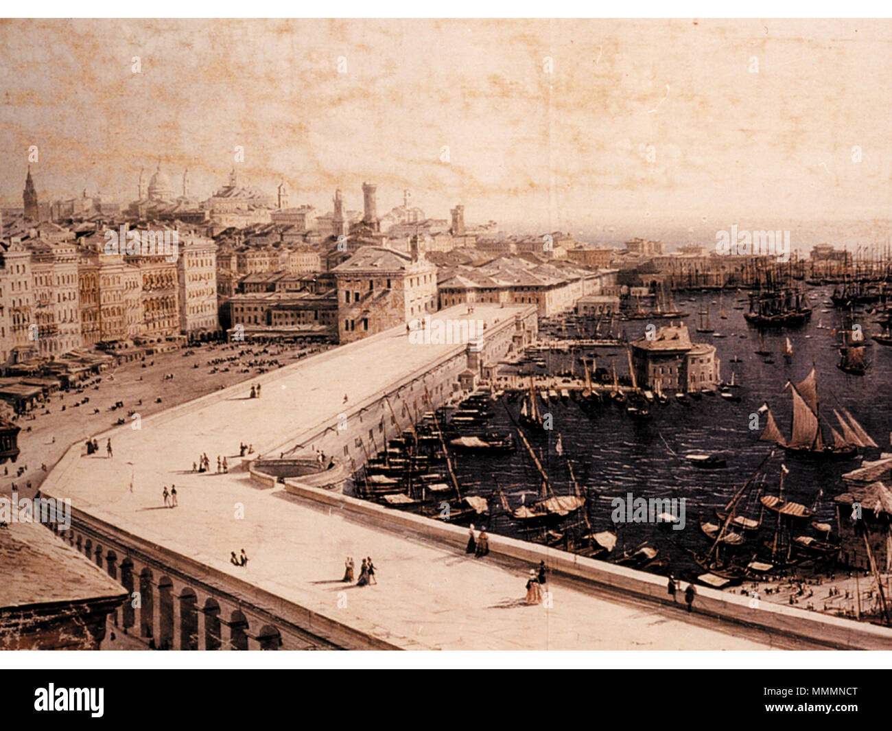 . Italiano: Il porto di Genova dai Terrazzi di marmo . 1850. Carlo ...