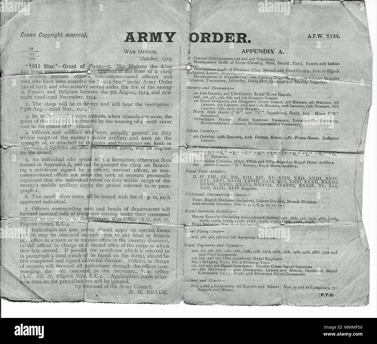. This Army Order was issued in October 1919 and outlined the criteria ...