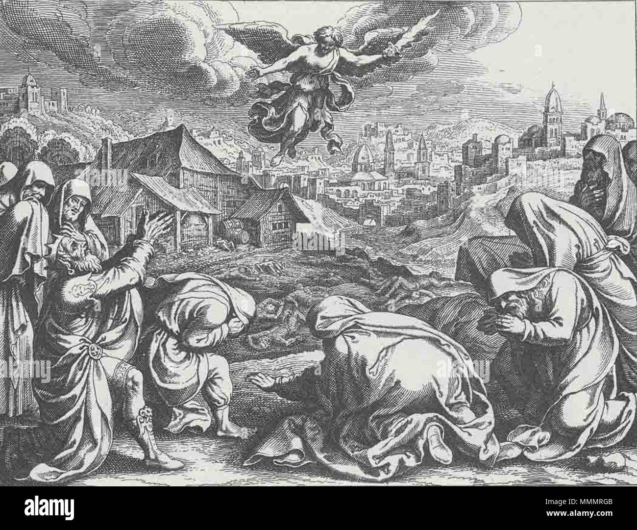 . English: The angel stopped at the threshing floor of Araunah and asks ...