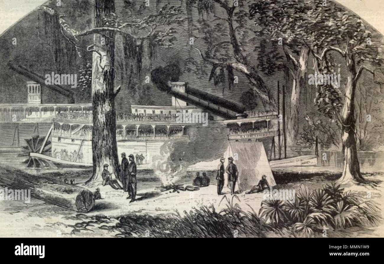 . English: Wood engraving, Bayou Navigation in Dixie, illustration from ...