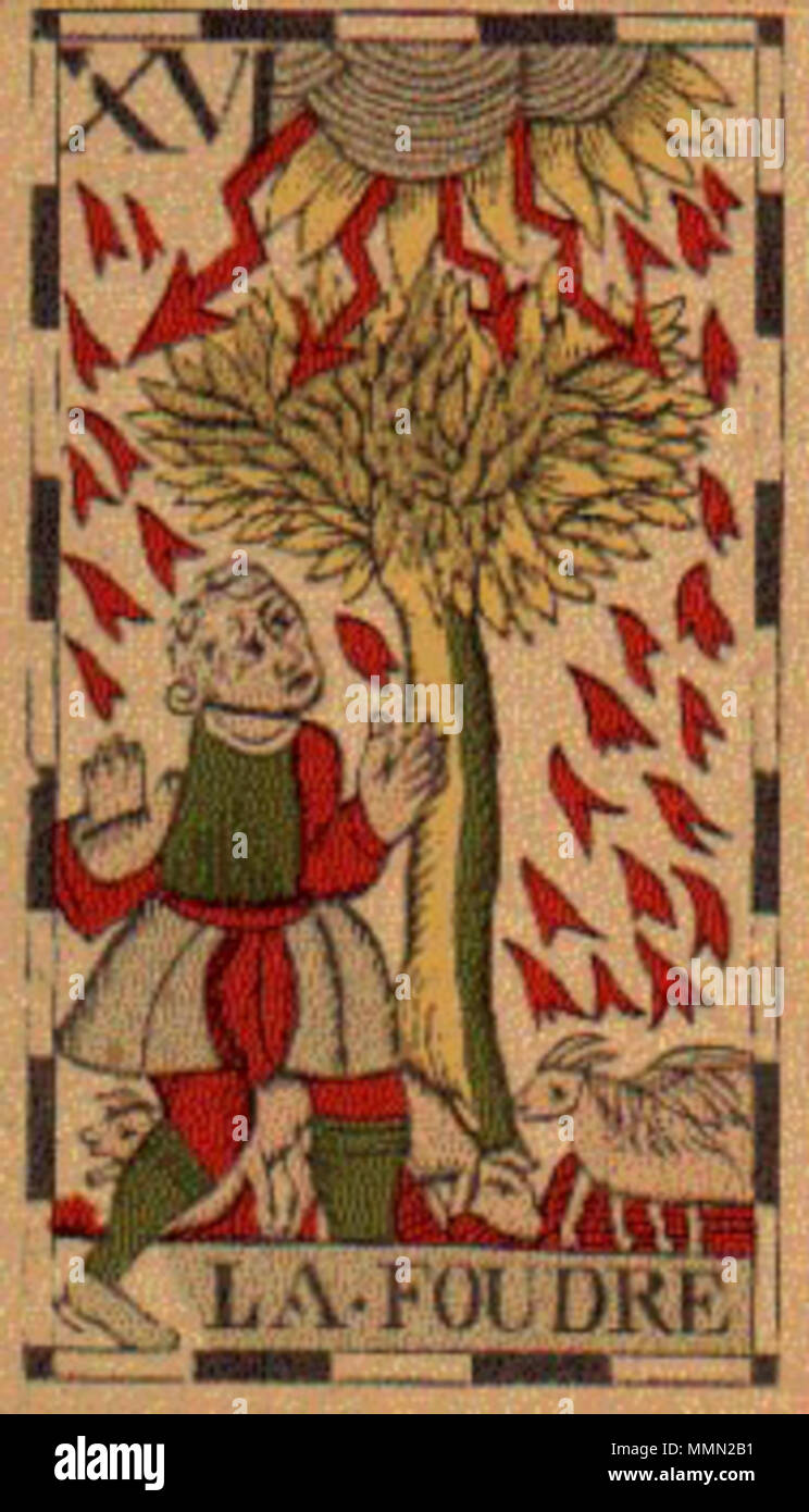 . The Lightning, a tarot card from the Belgian en:Tarot. . Mid 18th ...