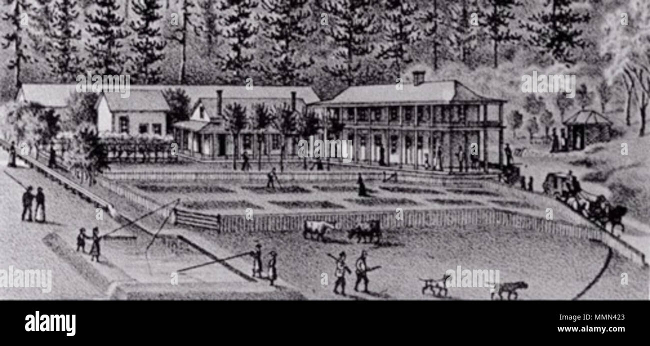 . English: Engraving of the Upper Soda Springs Resort, circa 1875-1880 ...