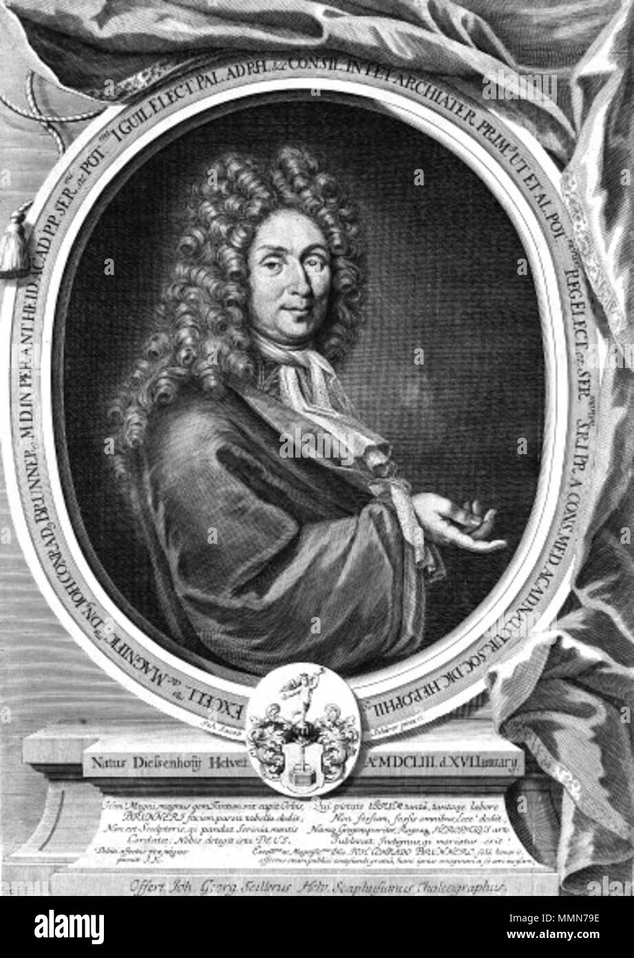 . English: Portrait of Johann Conrad Brunner . XVII. Line engraving By ...