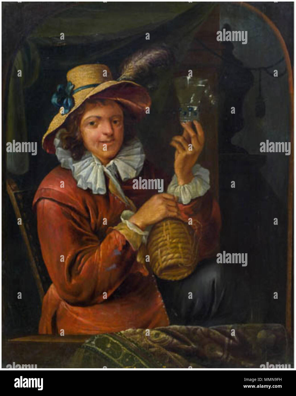 François Xaver Henri Verbeeck - Man with wine glass and basket bottle ...