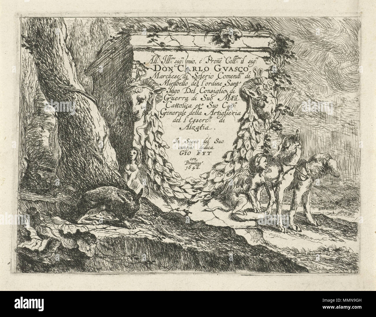 English: Title page of the Dog Series . 1642. Jan Fyt - Title page of ...