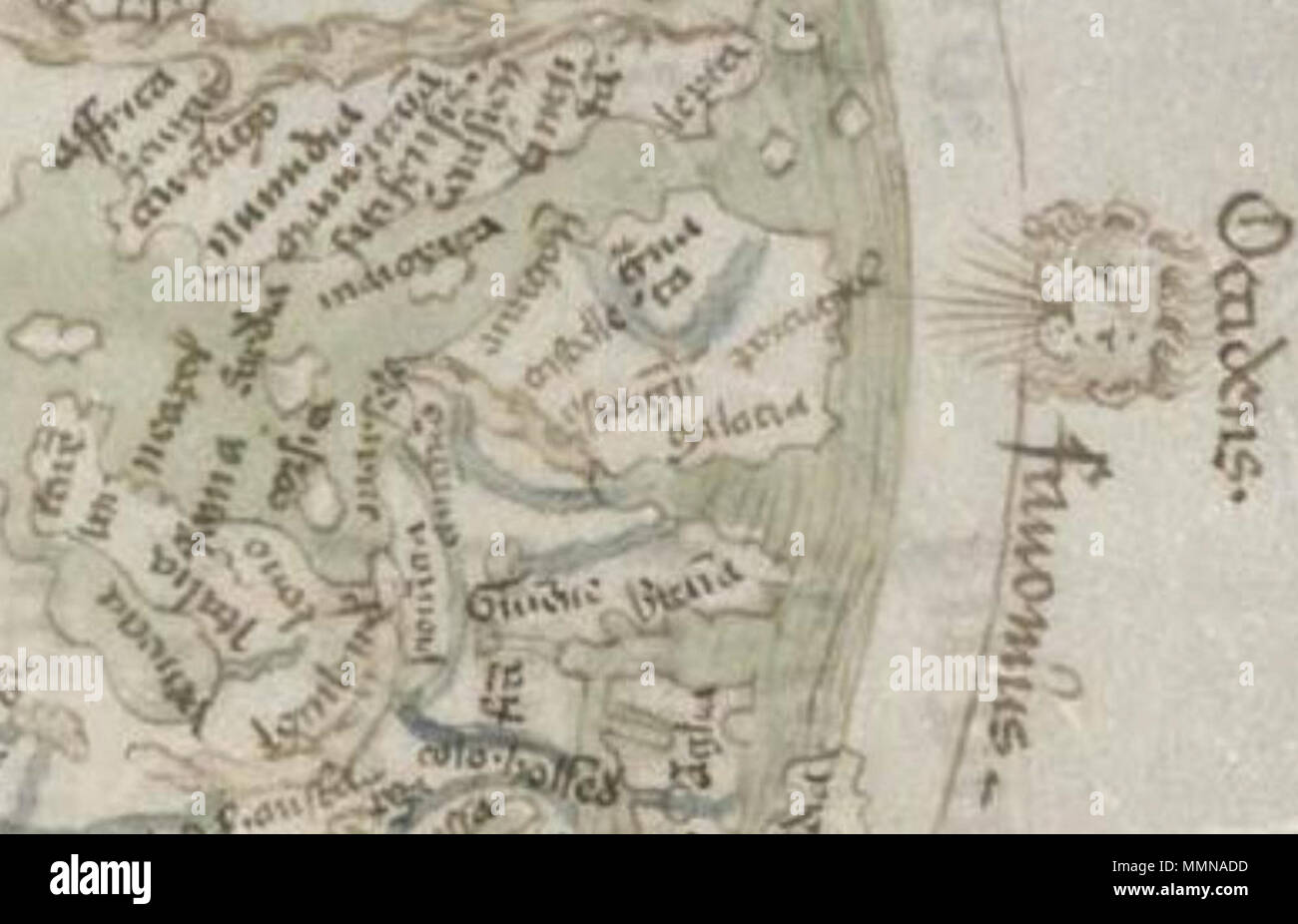 . English: Detail of Iberian peninsula of a map of Sallust . 1420 ...