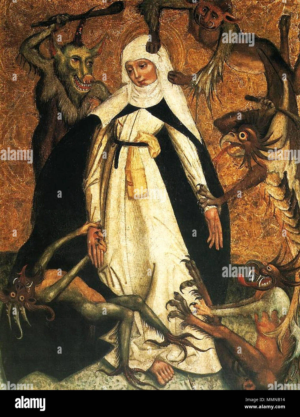 St. Catherine of Siena besieged by demons.. circa 1500. Lesser Poland ...