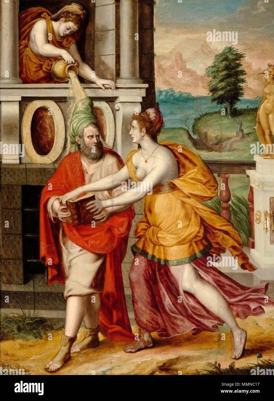 Socrates and Xanthippe.. circa 1550. Penni Socrates and Xanthippe Stock ...