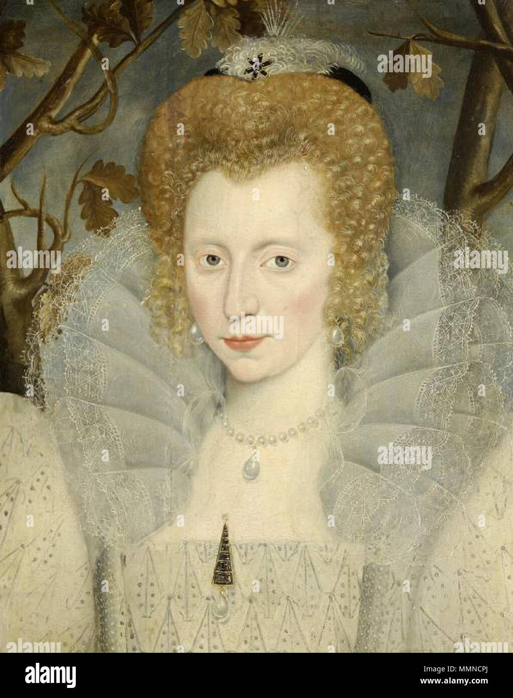 . English: Portrait of a Lady in white, dated 1595-1600. . between ...