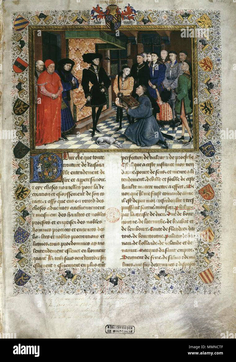 . frontispiece of the Chroniques de Hainaut Depicted people: Jean ...