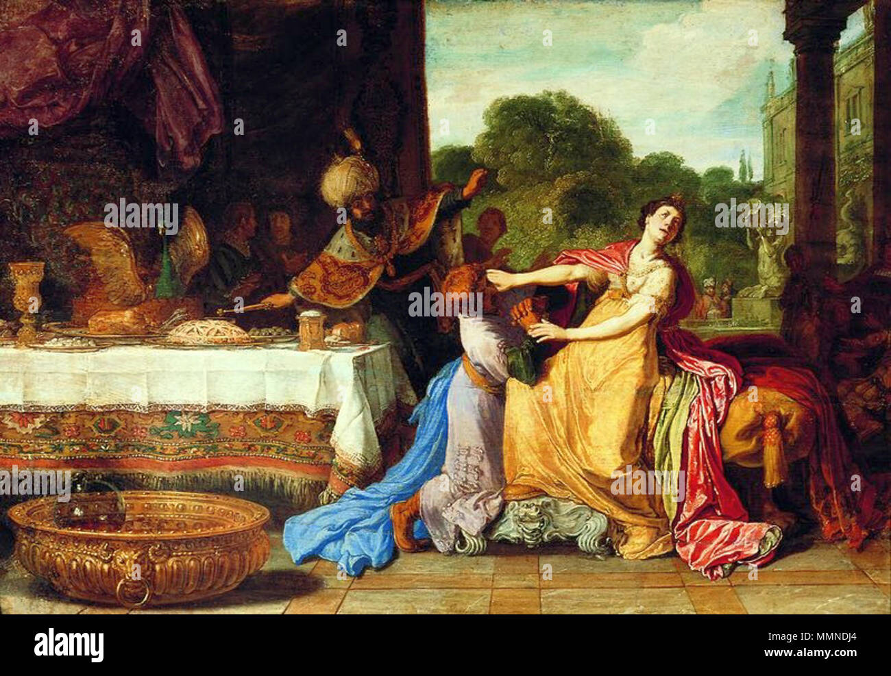 Haman begging Esther for mercy.. circa 1618. Lastman Haman Stock Photo ...