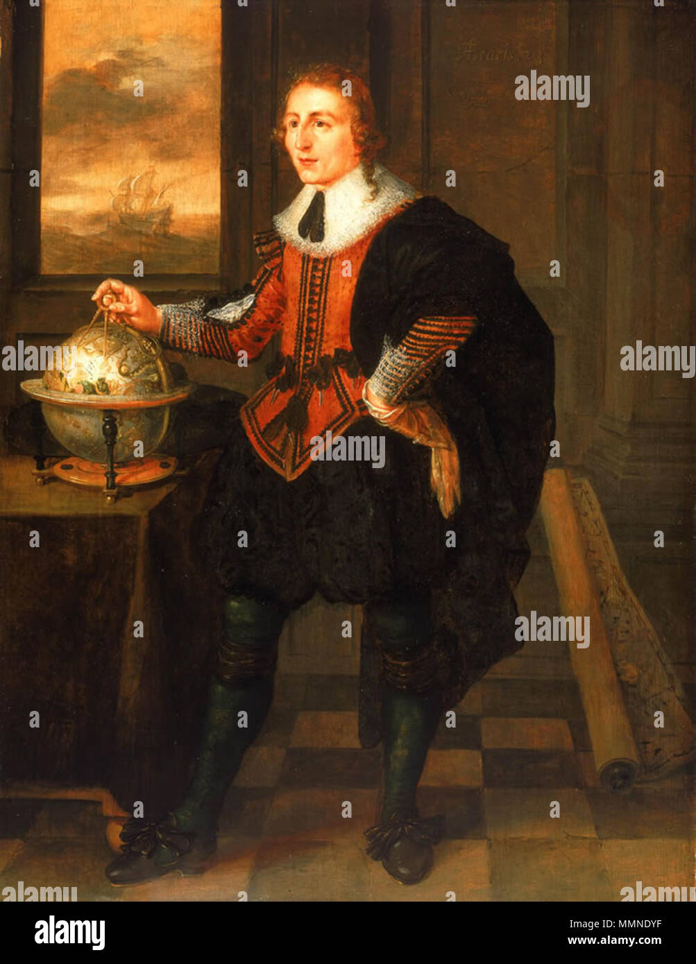 A Navigator with Globe and Dividers. 1624. Hendrick van der Borcht ...
