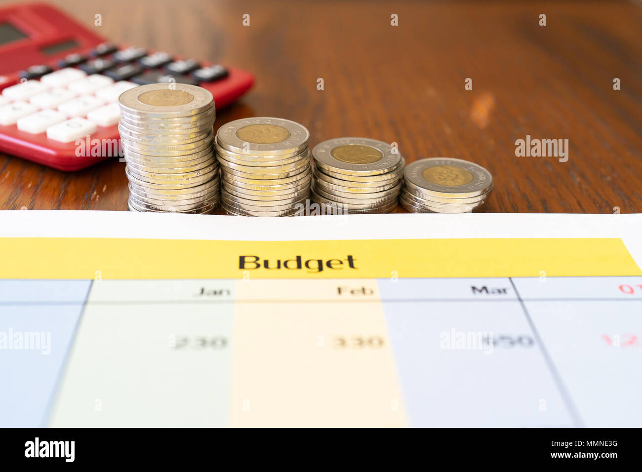 Budget report with coins arranged as a graph - Business and reporting ...