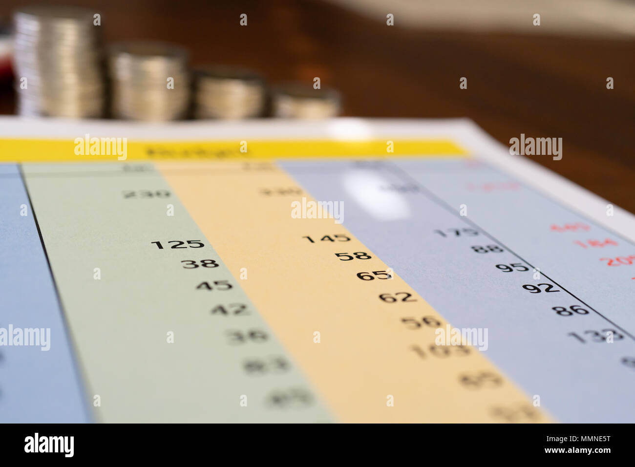 Budget report with coins arranged as a graph - Business and reporting ...