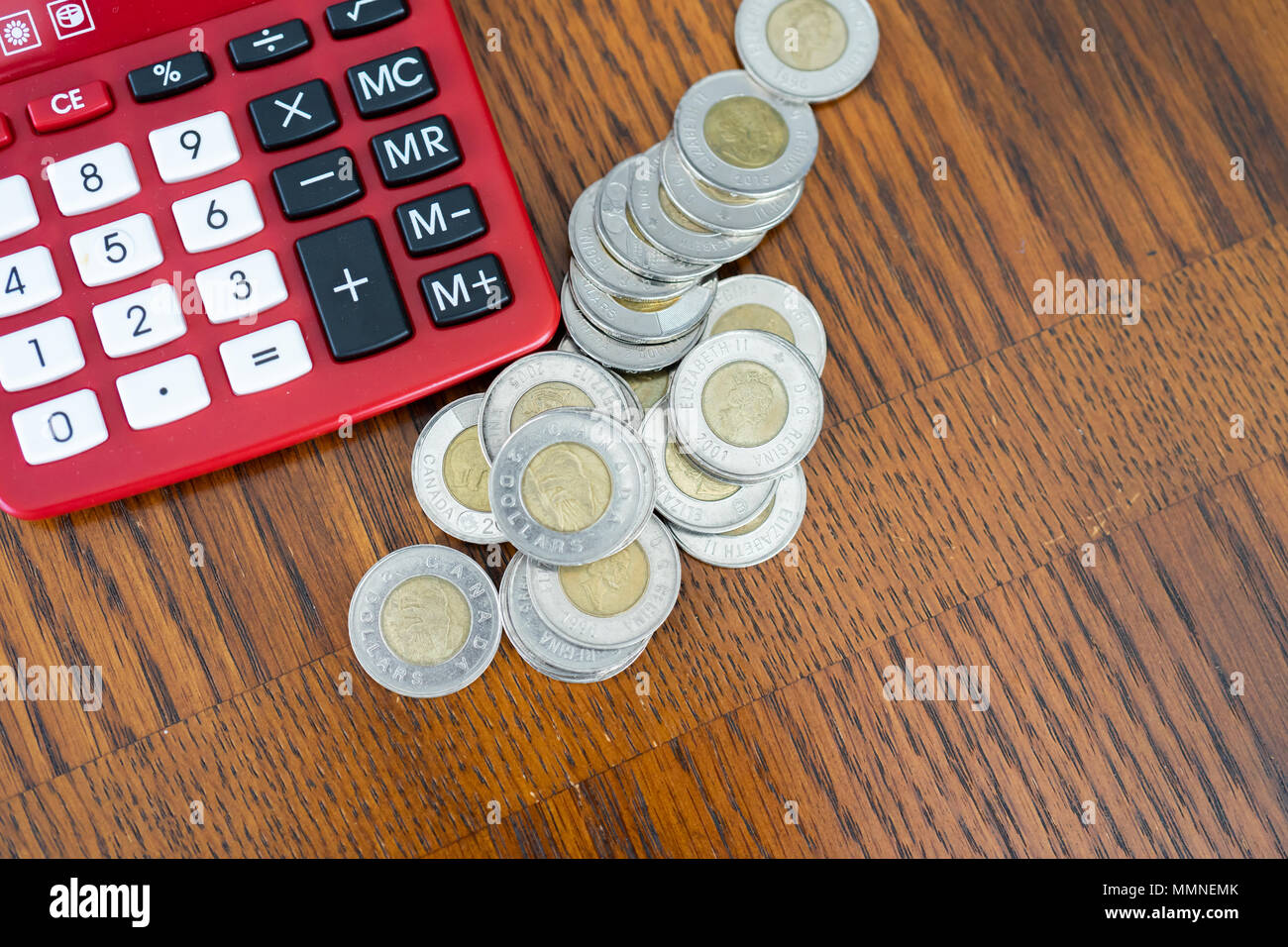 Red Calculator with coins in Foreground - Savings and investment ...