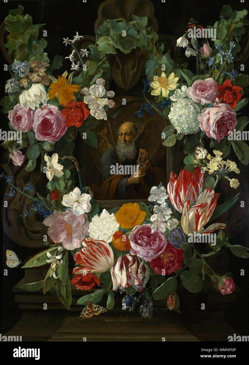 Personification of Time in a flower garland.. 1650. Luyckx ...