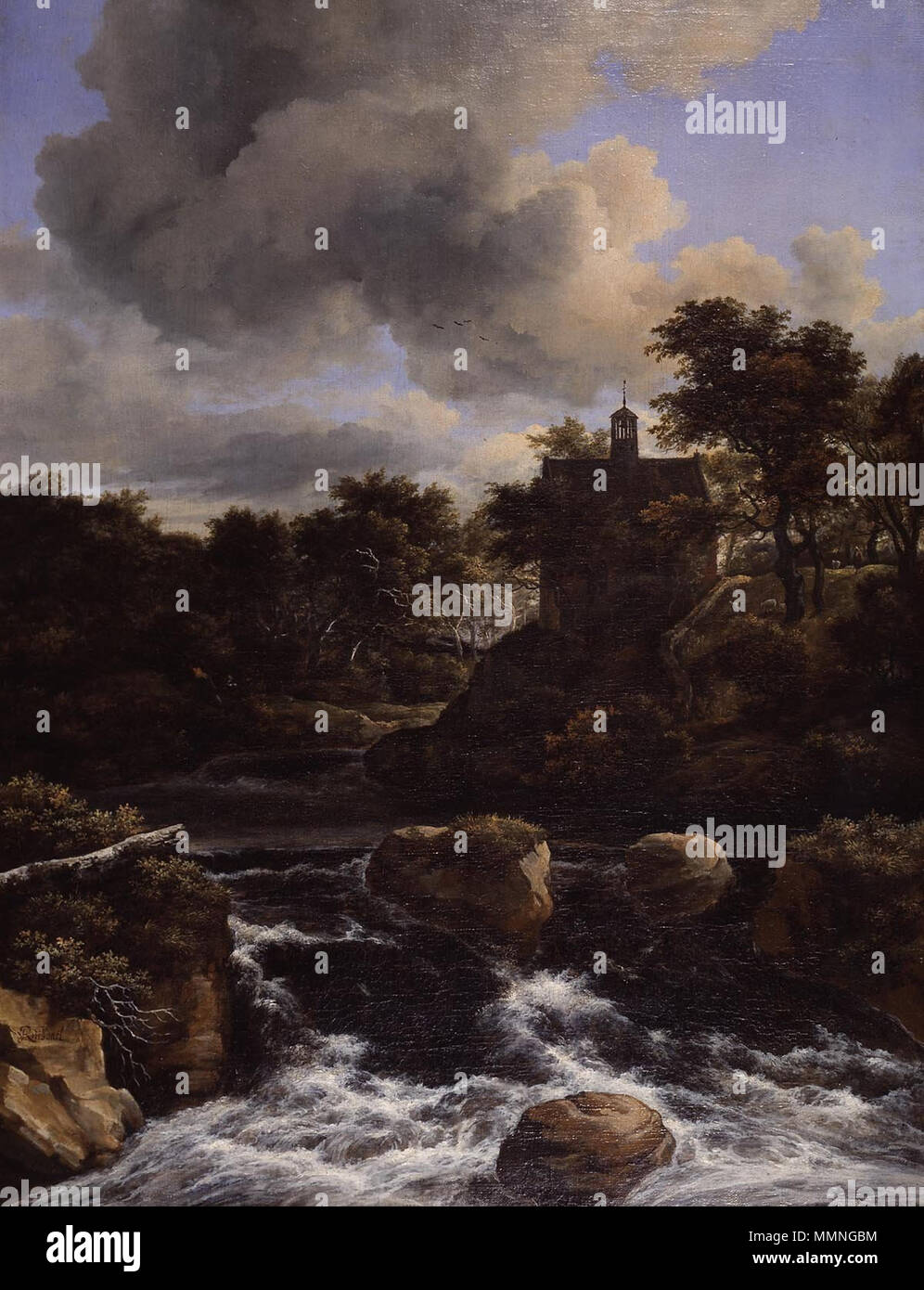 Landscape with a Waterfall and a Church. Circa 1670. Jacob van Ruisdael ...