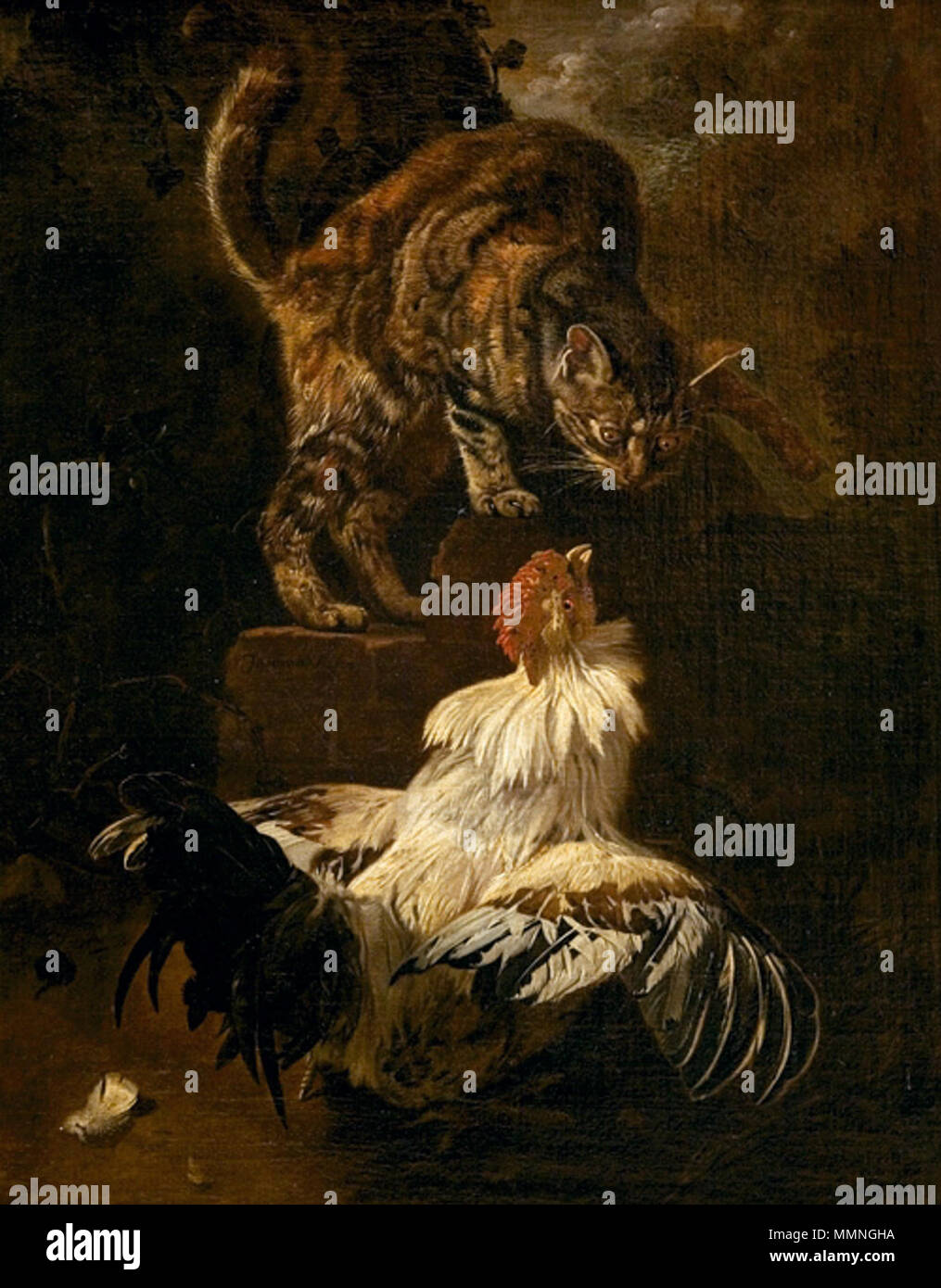 Fight between a rooster and a cat.. 1674. Victors Fight between a ...