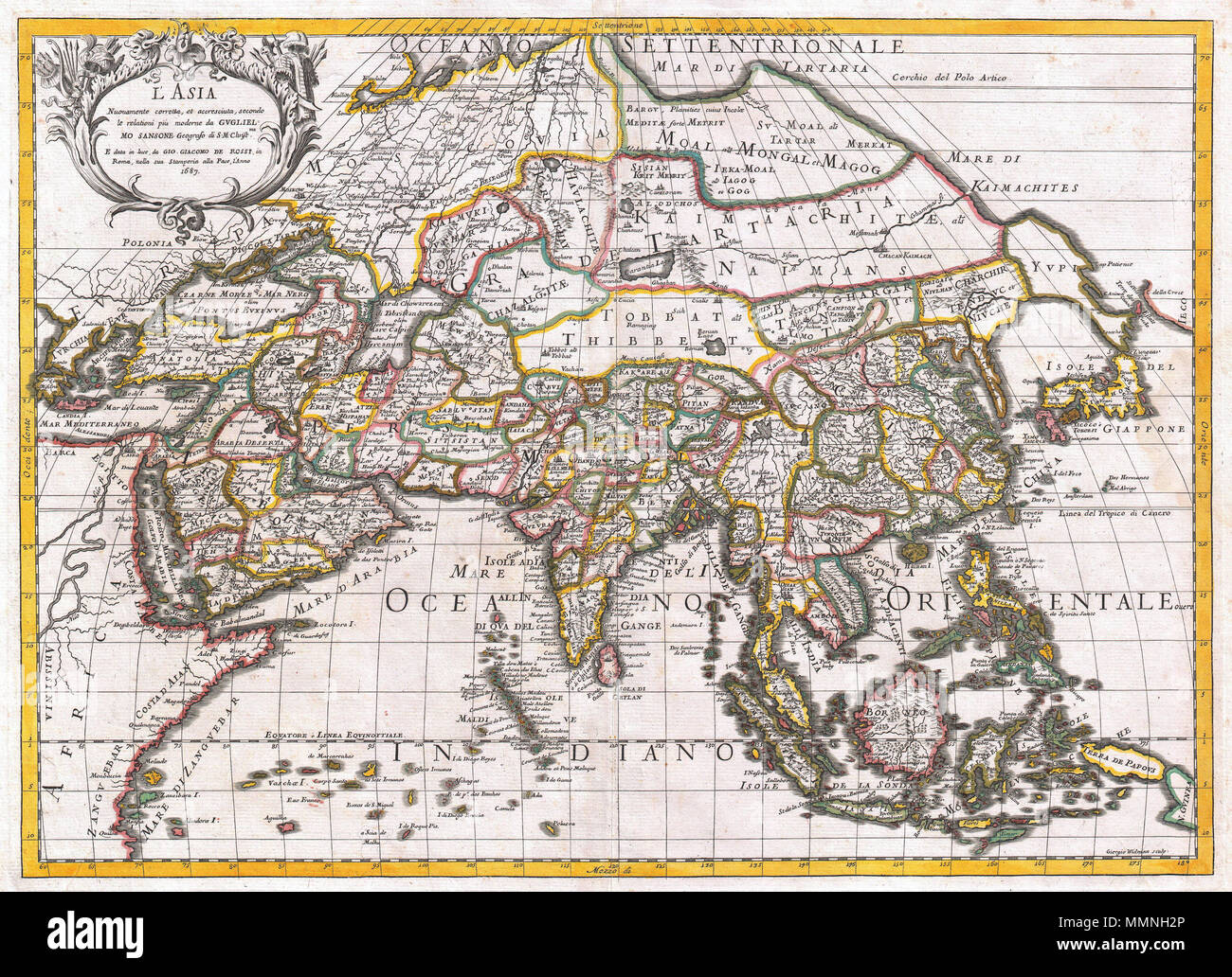 . English: A spectacular 1687 map of Asia by the important Italian ...