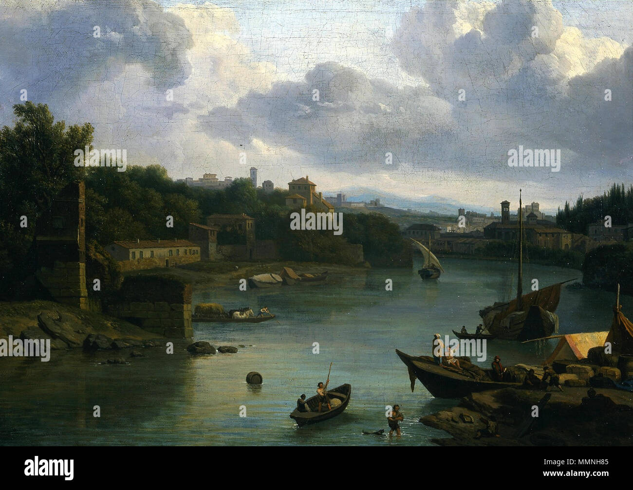 The Tiber with a view of Ripa Grande.. 1690s. Moucheron Tiber with a ...